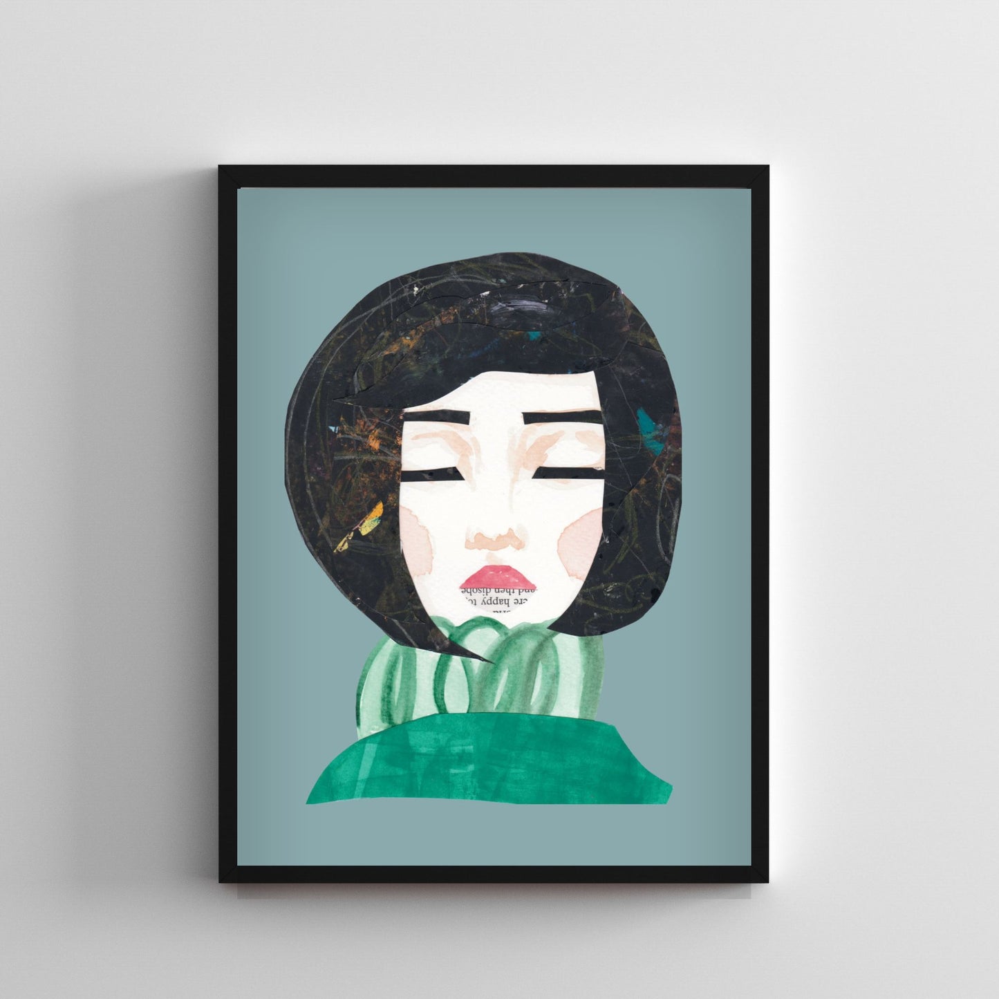 “Happy” Abstract Woman Portrait – Dusty Teal Art Print – Morgan Gosnell Art